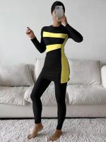 China Yellow Stitching Muslim Swimsuit For Ladies Conservative Modest Islamic Swimwear Beach for sale