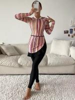 China Conservative Muslimah Swim Wear Dubai Arab Islamic Bathing Suit Striped Long Sleeved for sale