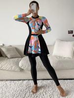 China Geometric Print Muslim Swimsuit Conservative Full Surrounded Islamic Swimming Costume for sale