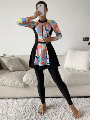 China Geometric Print Muslim Swimsuit Conservative Full Surrounded Islamic Swimming Costume for sale