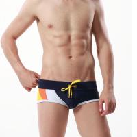 China Comfortable Mens Swimming Trunks Boxer Sexy Low Waist Swimming Trunks Color Matching for sale