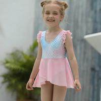 China Fish Scales Printed Girls Swimming Suits Split Bikini Girls Swimming Skirt for sale