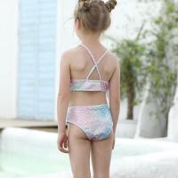 China Two Piece Girl Swim Suits Gradient Print Girl Bathing Suit Fashion Ruffled Bikini for sale