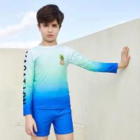 China Gradual Blue 3PCS Swimwear Set Boy Split Lively Outdoor Long Sleeve Boys Swimwear for sale