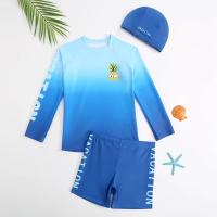 China Gradual Blue 3PCS Swimwear Set Boy Split Lively Outdoor Long Sleeve Boys Swimwear for sale