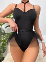 China Perspective Ladies Sexy Lingerie Sets Fashion Black Lace Lingerie Chain Skirt for sale