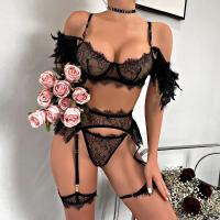 China Feather Splicing Ladies Sexy Lingerie Sets Metal Chain Ladies Sexy Underwear Lace Charming for sale