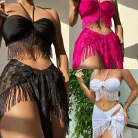 China Fringe Sling 3 Piece Swimwear Set Perspective Mesh Three Piece Swim Set Bikini Ladies Swimsuit for sale