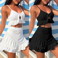 China Ladies Three Piece Swimwear Bikini Solid Color 3 Piece Swimsuit Floral Special Fabric for sale