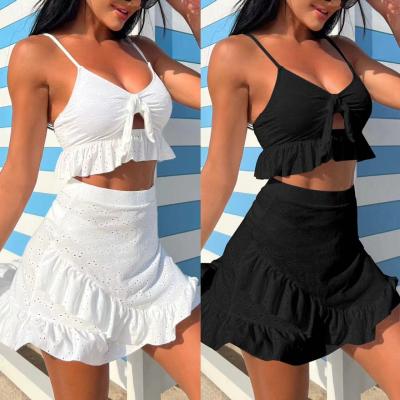 China Ladies Three Piece Swimwear Bikini Solid Color 3 Piece Swimsuit Floral Special Fabric for sale