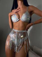 China Backless Sexy 3 Piece Swimsuit Solid Color Three Piece Swimsuit Set Sequined Fringed for sale