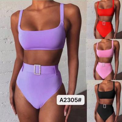 China Swimming Suits Bikini Solid Color Europe Sexy Factory Direct Supply High Waist  Miss for sale