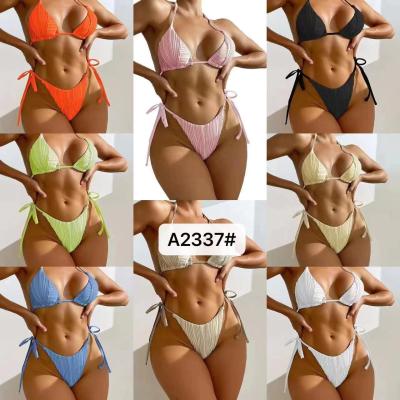 China Swimming Suits Bikini Solid Color Backless Europe Sexy Factory Direct Supply High Waist  Miss Hard Wearing for sale