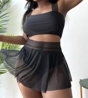 China Polyester Large Size Ladies Swimwear High Waist Plus Size Two Piece Bathing Suits for sale
