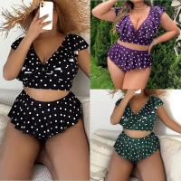 China Lotus Leaf Large Size Ladies Swimwear Sexy Plus Size Polka Dot Swimsuit for sale