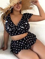 China Lotus Leaf Large Size Ladies Swimwear Sexy Plus Size Polka Dot Swimsuit for sale