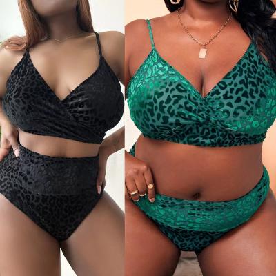 China Velvet Leopard Plus Size Underwire Swim Suit Bikini Plus Size Two Piece Swimsuit for sale