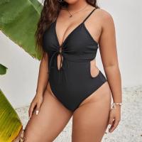 China Hollow Plus Size One Piece Swim Suits Black V Neck One Piece Bikini Curvy Swim Wear for sale