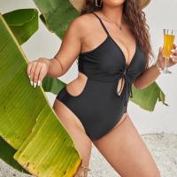 China Hollow Plus Size One Piece Swim Suits Black V Neck One Piece Bikini Curvy Swim Wear for sale