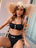 China swimming suit bikini  two Piece Swimsuit Backless Printed High Waist Triangle Women'S Swimsuit UPF 50++ polyamide fabric for sale