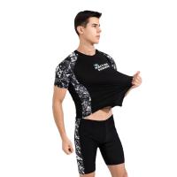 China Sports 2 Piece Mens Swimsuit Skin Friendly Printing Stitching Two Piece Swimsuit For Men for sale