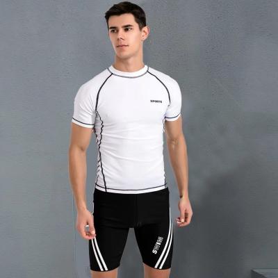 China White Two Piece Mens Swimsuit Diving Suit Youth Mens Two Piece Swimwear for sale