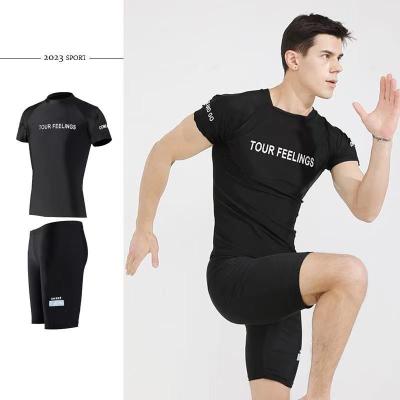 China Black Men'S Two Piece Swim Set Diving Suit Sun Proof Mens 2 Piece Swimsuit Student for sale