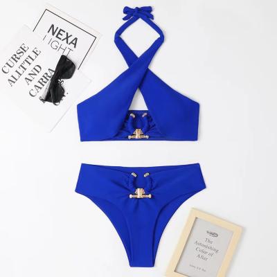 China Nylon Glitter Cloth Sexy Bikini Briefs Nylon Glossy Fabric Split Swimsuit summer bikini 2023 new style swimwear women for sale