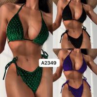 China Swimming Suits Bikini Sexy Strength Abrasion Resistance Good Resistance High Elastic Green Black for sale