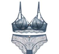 China Sexy Ladies Matching Underwear Sets  Lace Steel Ring Hollow Gathered Bra for sale