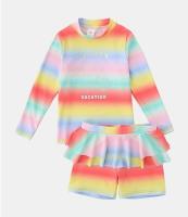 China Rainbow Printed Girls' Swimming Suit Bikini Girl Swimming Skirt With Cap Summer Bikini for sale