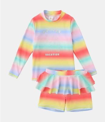 China Rainbow Printed Girls' Swimming Suit Bikini Girl Swimming Skirt With Cap Summer Bikini for sale