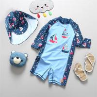 China Three Piece Boys Swimwear Sets Printed Blue Boy Bathing Suit for sale