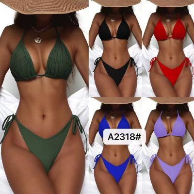 China Nylon Swimming Suits Bikini  In Stock Backless Pure Color Comfortable Fashion The New Type Europe for sale