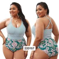 China Bikini Large Size Ladies Swimwear Color Matching Conjoined Plus Size Swim Wear UPF 50+ for sale