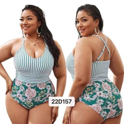 China Bikini Large Size Ladies Swimwear Color Matching Conjoined Plus Size Swim Wear UPF 50+ for sale