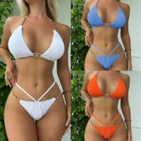 China Heart Chain Swimming Suits Bikini Fashion Solid Color Ladies Sexy Swimsuit Bikini for sale