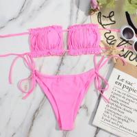 China Sexy Chain Swimming Suits Bikini Drawstring Elegant Sexy Bathing Suits For Women pink square shape bikini UPF50++ summer for sale