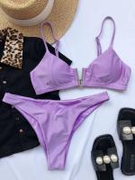 China Bikini Push Up Swimsuit Stitching Transparent Split Sexy Swimming Suit For Ladies purple and other colour  cool bikini for sale