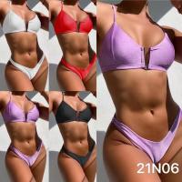 China Bikini Push Up Swimsuit Stitching Transparent Split Sexy Swimming Suit For Ladies purple and other colour  cool bikini for sale
