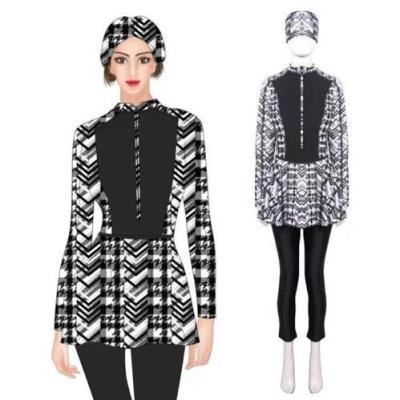 China Digital Print Muslim Swimsuit Three Piece Islamic Burkini Swimsuit Polyamide With Cap Pant for sale