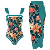 China Fringed Bikini Three Piece Swimwear Ladies Flash Cloth 3 Piece Swimming Suit flower printing  nylon material for sale