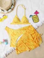 China Slim Bikini Three Piece Swimwear Tether Pleated Skirt Three Piece Bathing Suit for sale