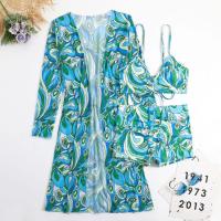 China Ladies Three Piece Swimwear Bikini Solid Color 3 Piece Swimsuit Floral Special Fabric for sale