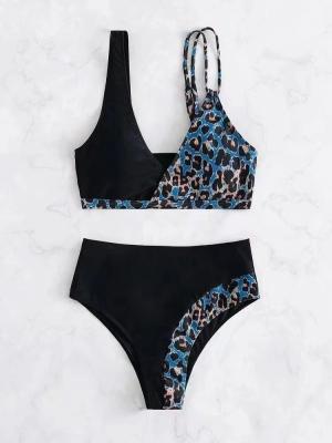 China black style swimwear two pieces ,Rainbow colour Sexy full Size Ladies Swimwear ,nylon fabric UPF 50++ for sale