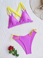 China Sexy purple  Bikini Bathing Suits Color Matching U Drag Women 2 Piece Bikini for sale