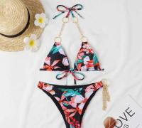 China Sexy Chain Swimming Suits Bikini Drawstring Elegant Sexy Bathing Suits For Women pink square shape bikini UPF50++ summer for sale