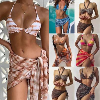 China UPF 50++ Ladies Swimsuit  Skirt 3 Piece Swim Set Slim Green  M L XL  Polyamide for sale