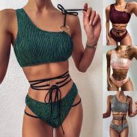 China Swimming Two Pink Bikini Set UPF 50++ Sexy Ladies Bikini Nylon Fabric for sale