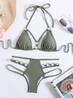 China Bandeau Swimming Suits Bikini With Ruffles Features Green Color Fashion Sexy The New Style In Stock Backless Upf50++ for sale